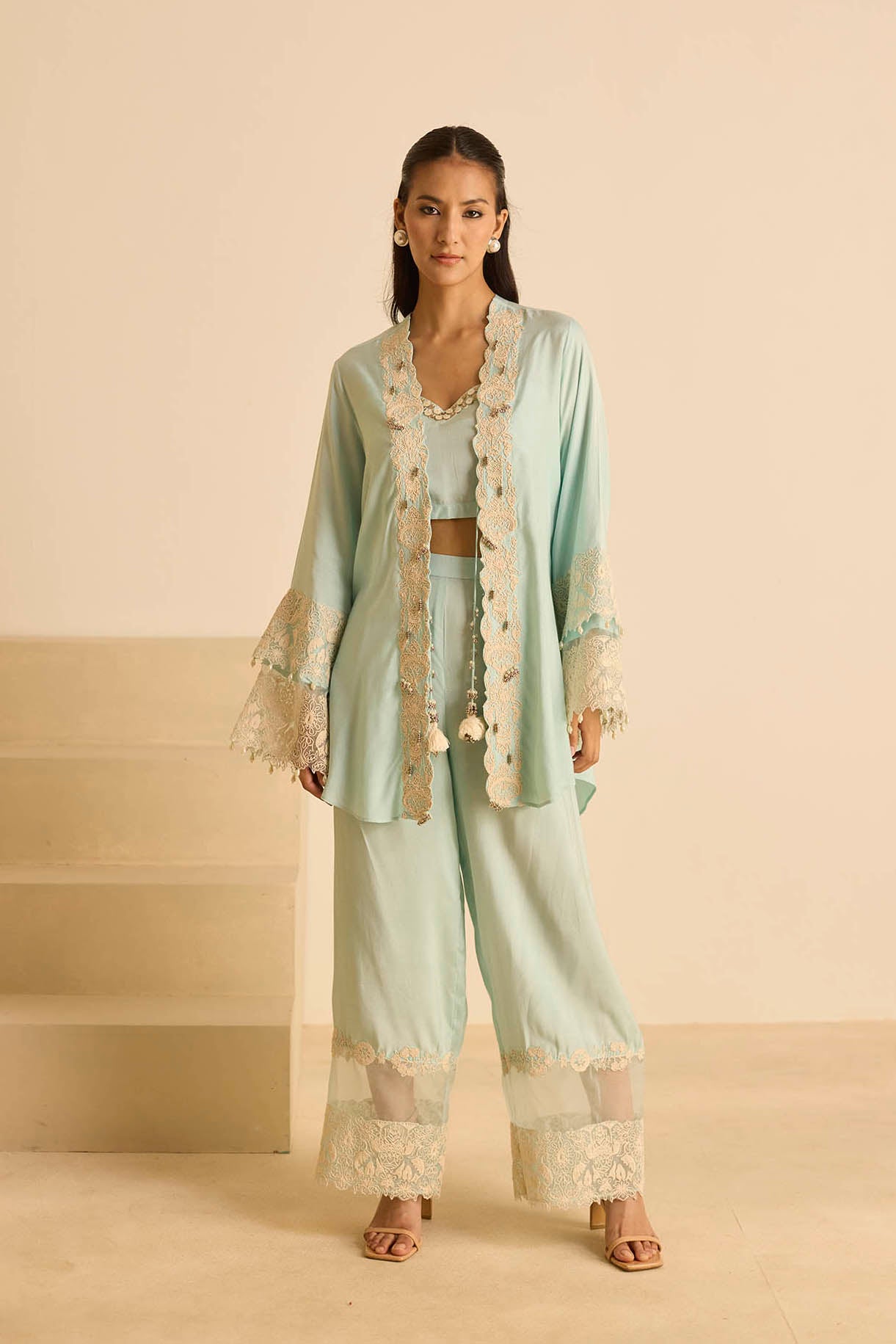 Sukoon Sky Blue Front Open Top Set – Inej.in